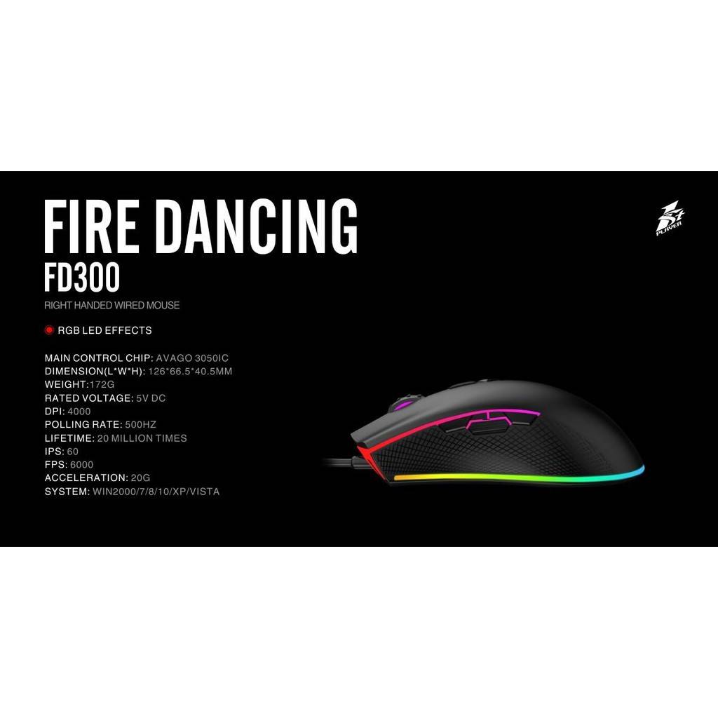 1st Player Fd300 Pro Rgb Gaming Mouse Right handed wired mouse RGB LED ...